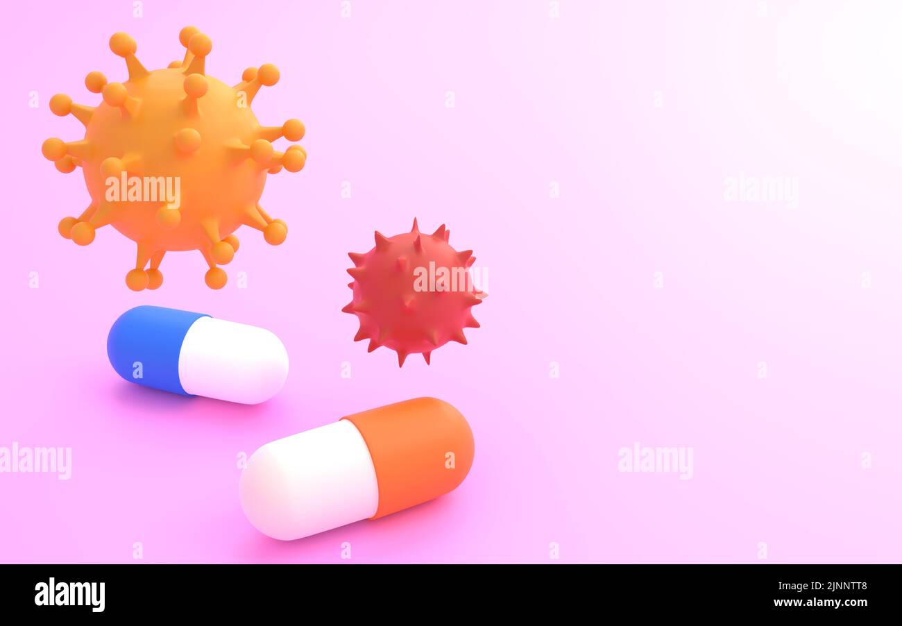 3DCG image of coronavirus, capsule, and antiviral drug Stock Photo - Alamy