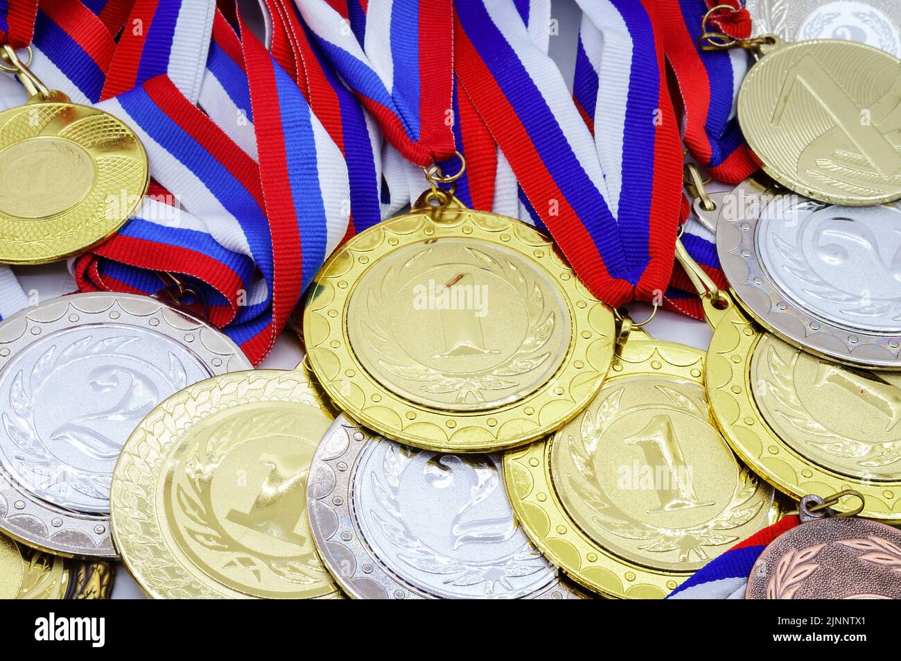 A sports award. Medals for sports achievements. Medals gold, silver and ...