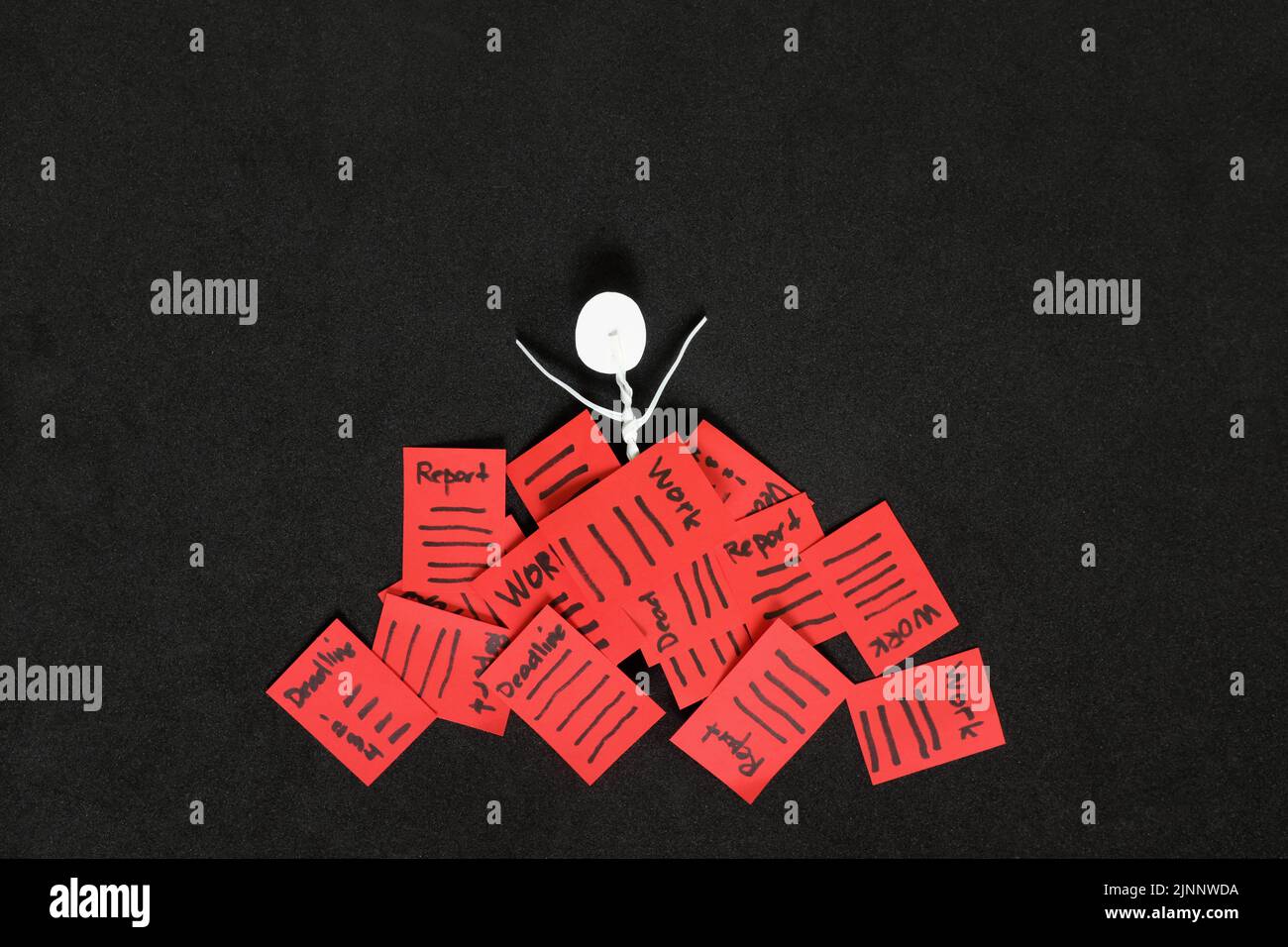 Overworked and work burnout concept. Man stick figure drowning on sea ...