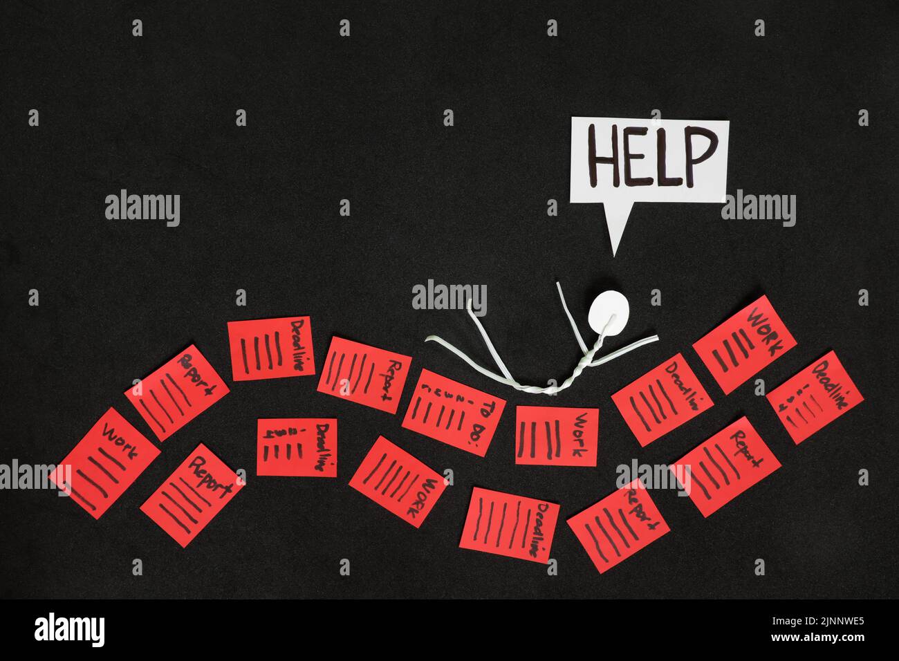 Overworked and work burnout concept. Man stick figure drowning on sea ...