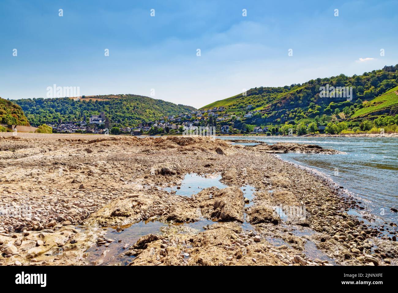 Drought in Germany. Low water of the Rhine by Oberwesel, Rhineland ...