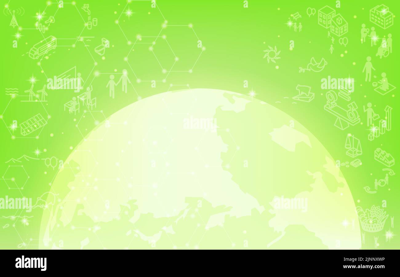 SDGs, green background eco-image with glowing earth and SDGs goal icon ...