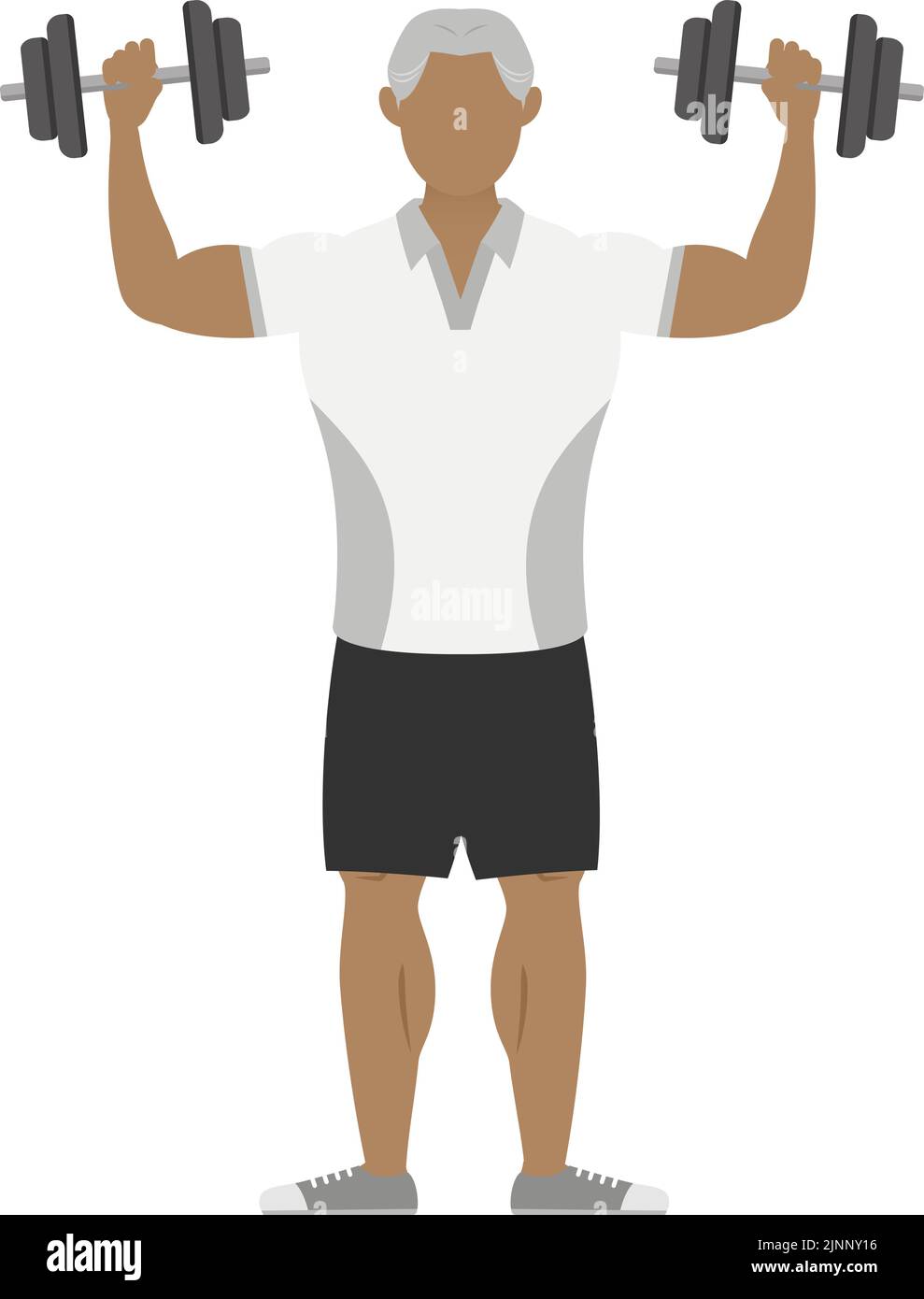 Gym instructor senia man pose, demonstrating dumbbell training Stock ...