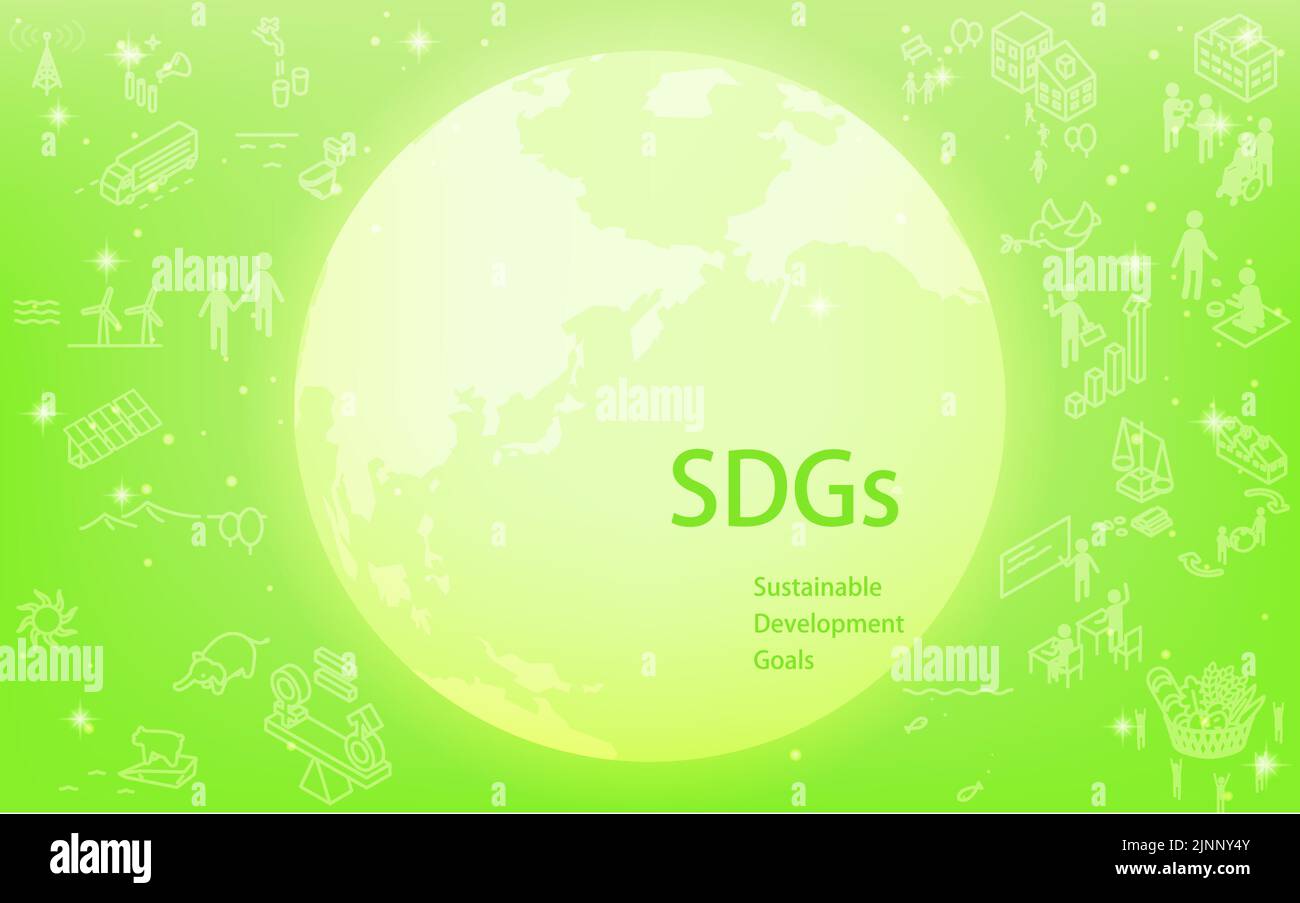 Eco-image of SDGs, glowing earth with SDGs text and goal icons, shining ...