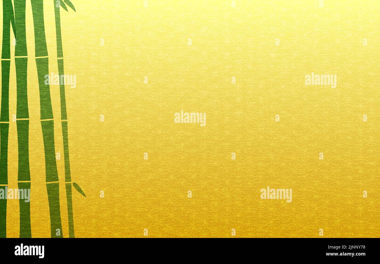 Japanese background of bamboo, green bamboo on yellow background, copy ...