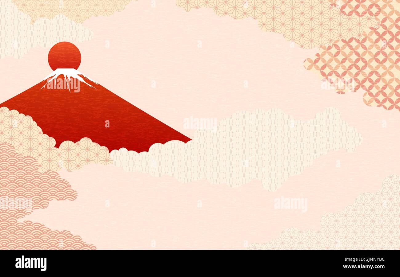 Red Fuji and Sunrise, Japanese Pattern Sea of Clouds Background Stock ...