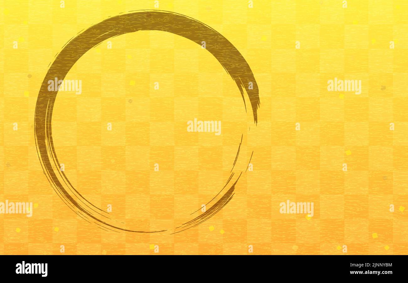 Japanese style background with brush stroke circle frame and gold leaf ...
