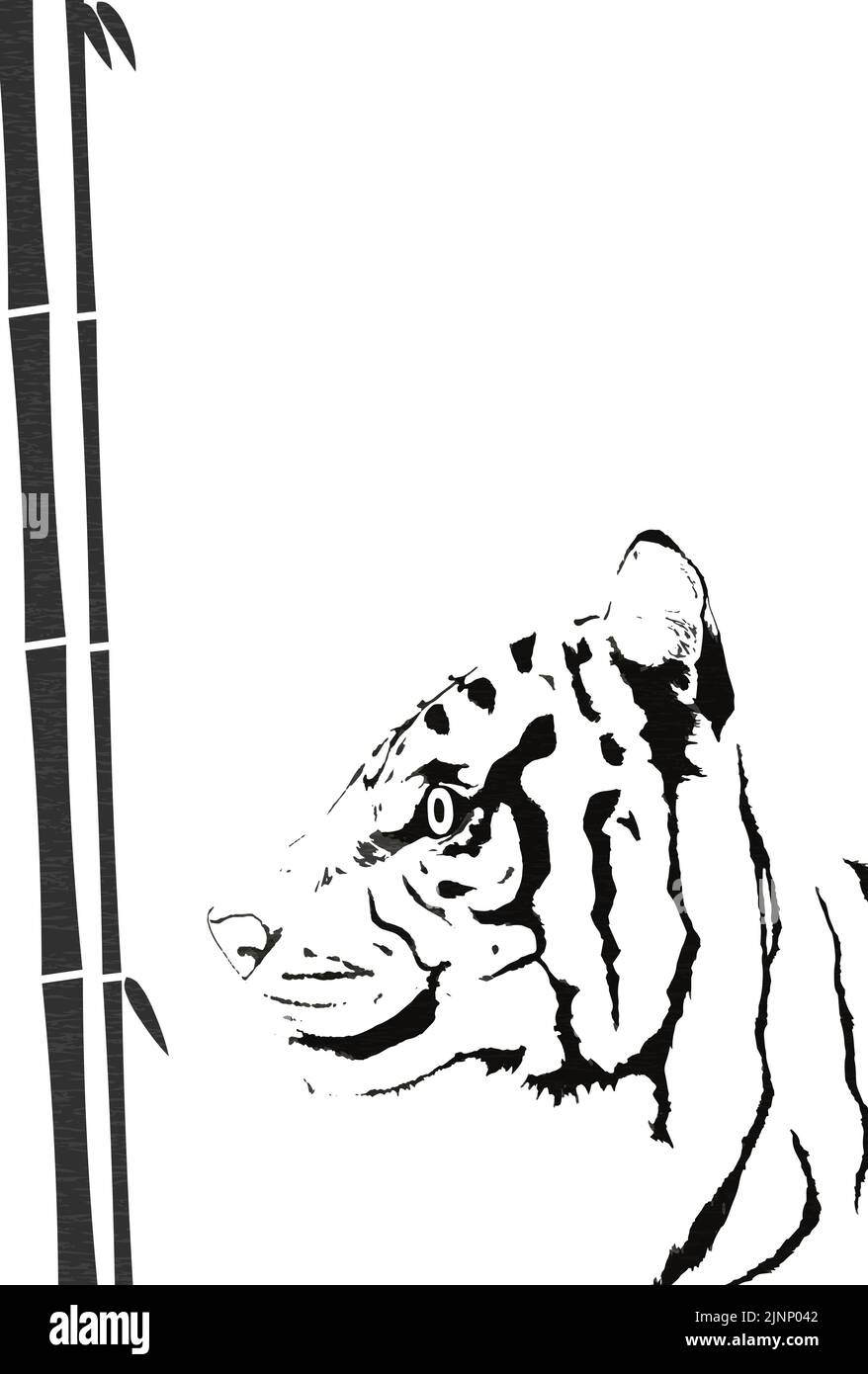 2022 Year of the Tiger Japanese New Year's card, bamboo and tiger (monochrome Stock Vector Image ...