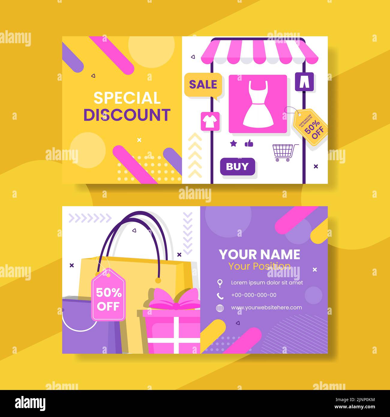Discount Card Horizontal Template Hand Drawn Cartoon Flat Illustration ...