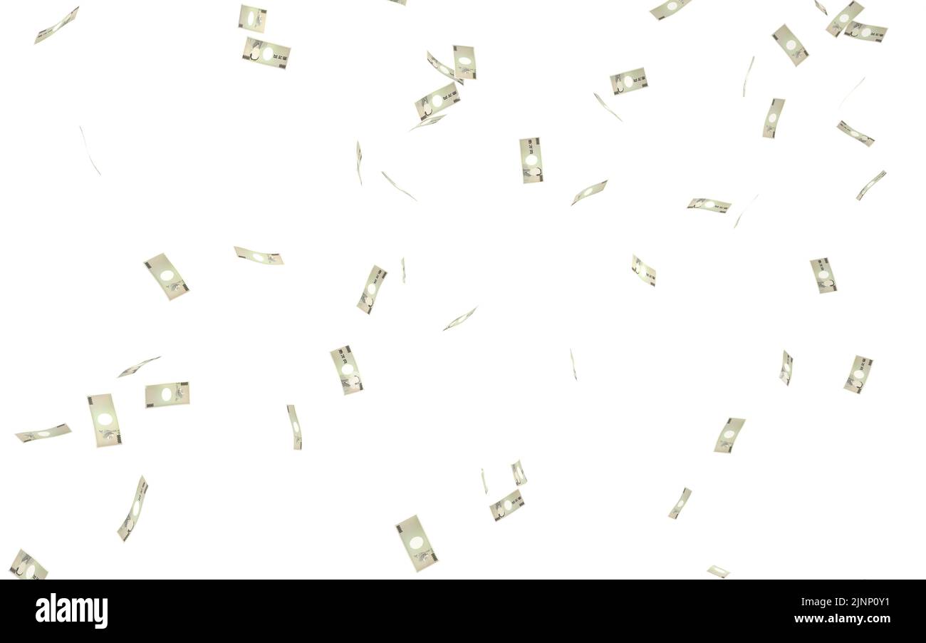 3DCG of 10,000 yen bill and money dancing (white background Stock Photo ...