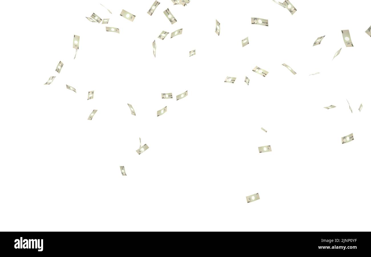 3DCG of 10,000 yen bill and money dancing (white background Stock Photo ...