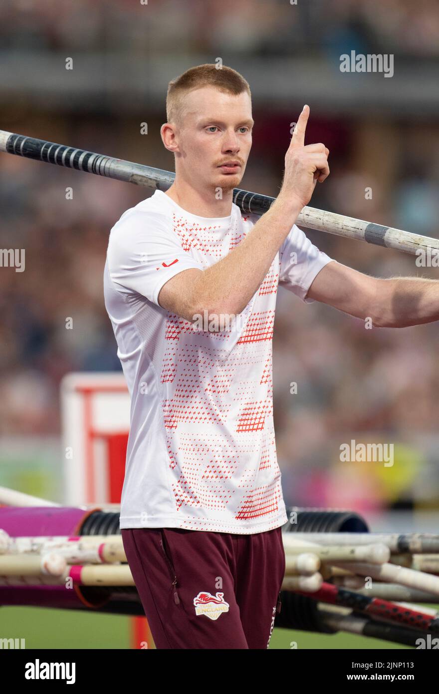 Adam Hague of England competing in the men’s pole vault final at the ...