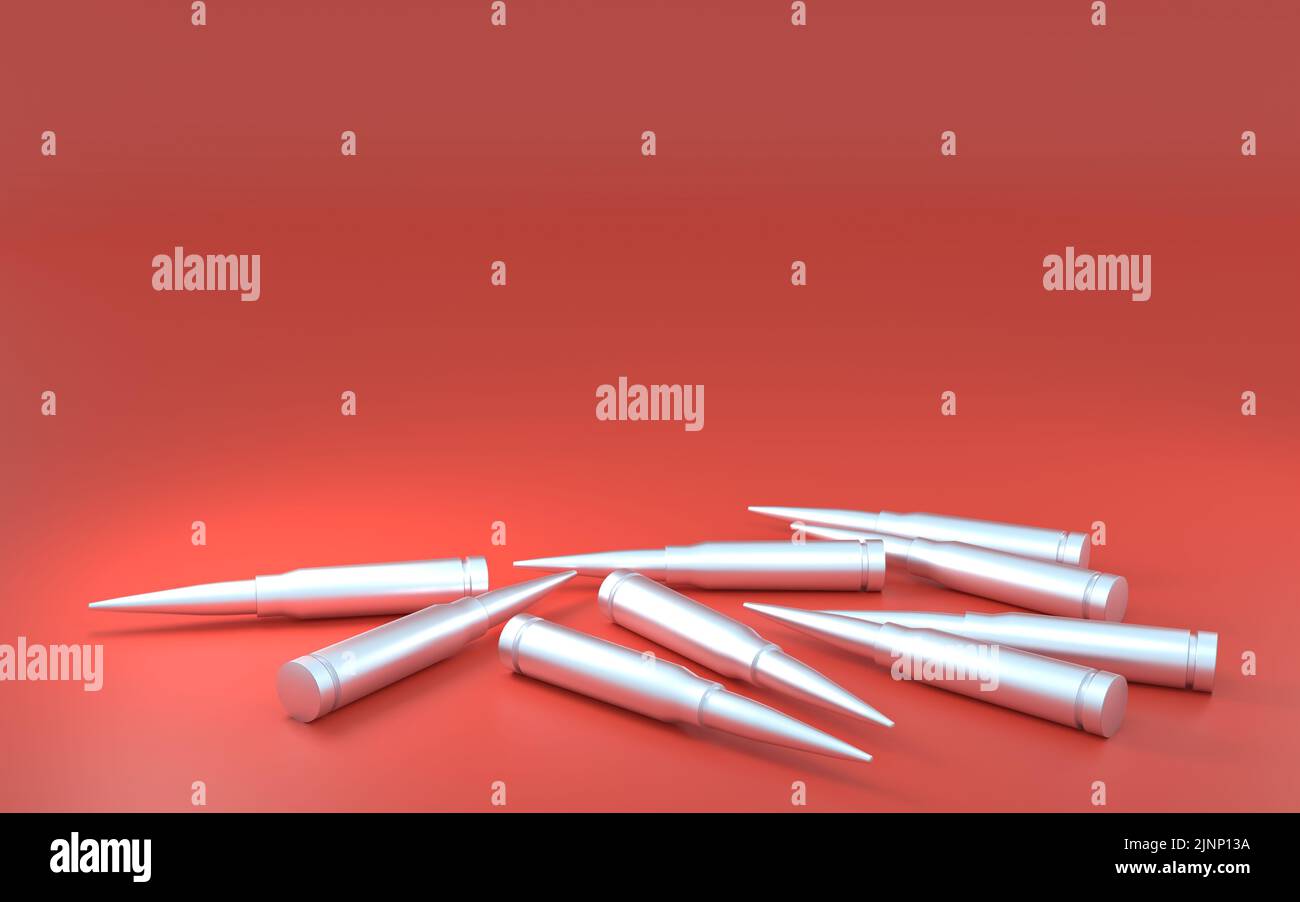 Red background and silver bullets, 3DCG Stock Photo - Alamy