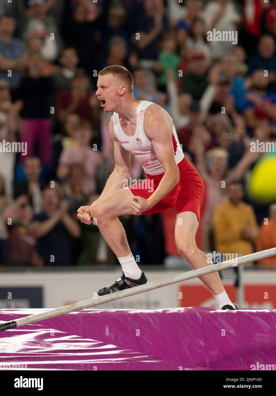 Adam Hague of England competing in the men’s pole vault final at the ...