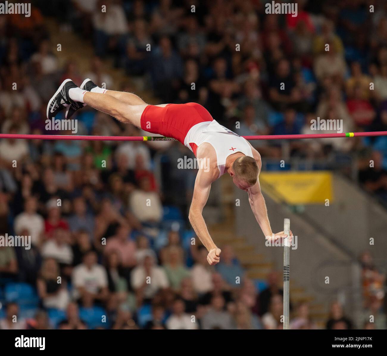 Adam Hague of England competing in the men’s pole vault final at the ...