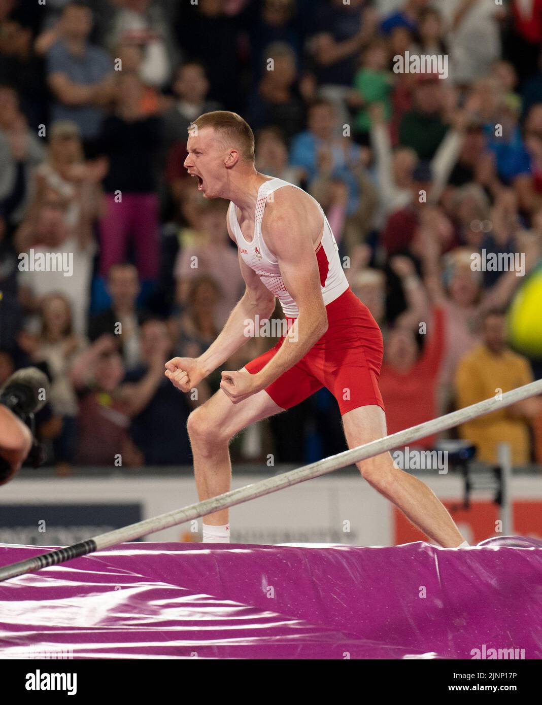 Adam Hague of England competing in the men’s pole vault final at the ...