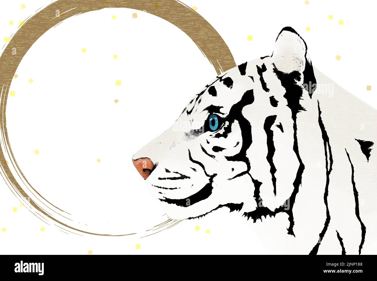 2022 Year of the Tiger New Year greeting card, white tiger profile and white background Stock ...