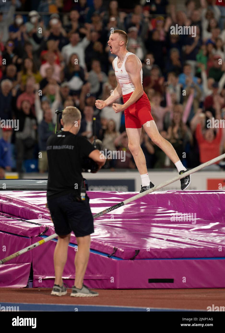 Adam Hague of England competing in the men’s pole vault final at the ...