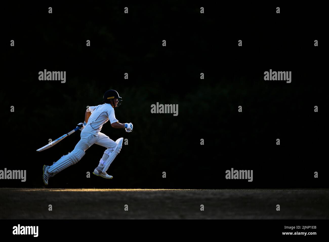 Junior batsman making run Stock Photo - Alamy