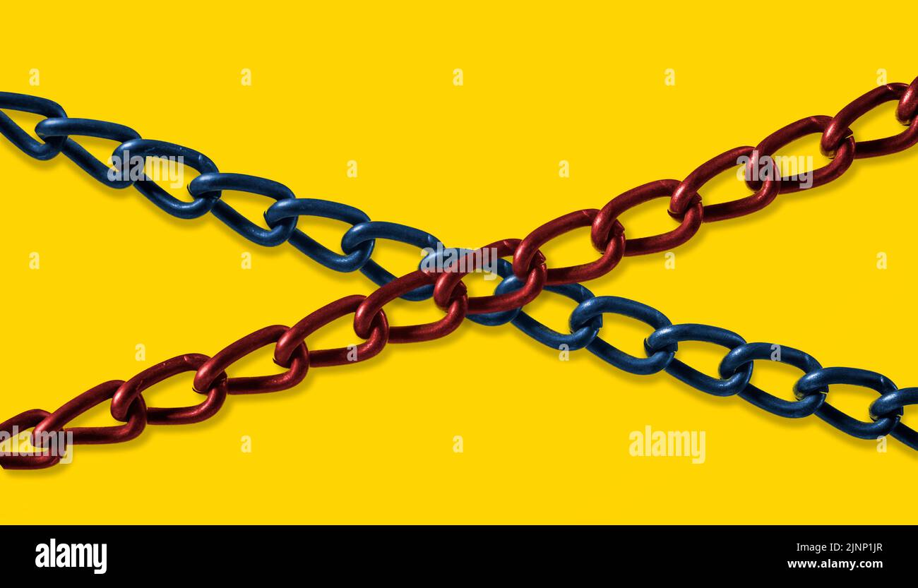 Blue and red metal chain showing cross or do not enter concept Stock ...