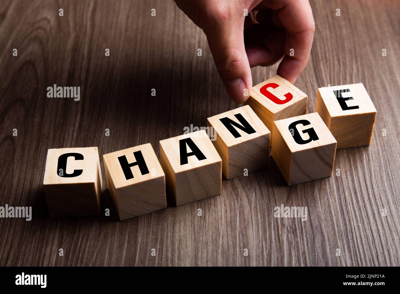 Hand changing wooden cube with word change to chance, Personal ...