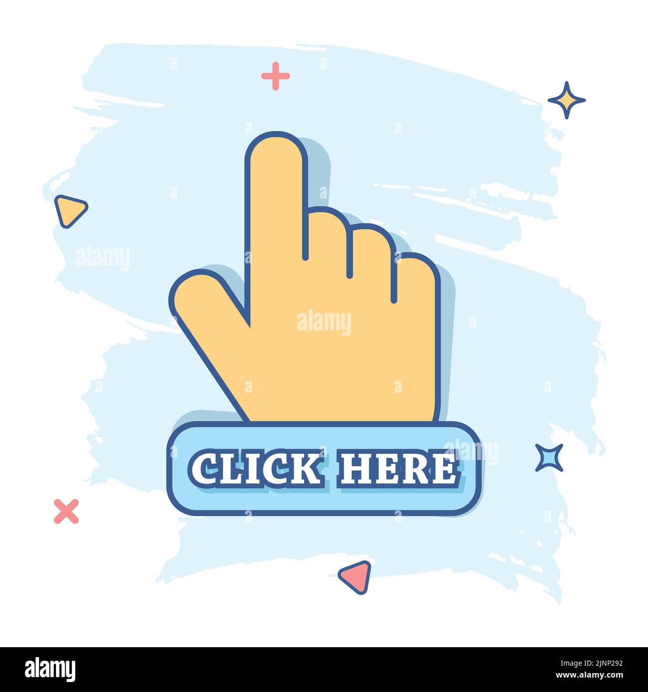 Vector cartoon click here icon in comic style. Hand cursor sign ...