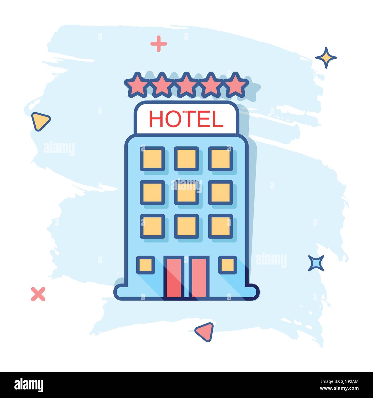 Vector cartoon hotel icon in comic style. Tower sign illustration ...