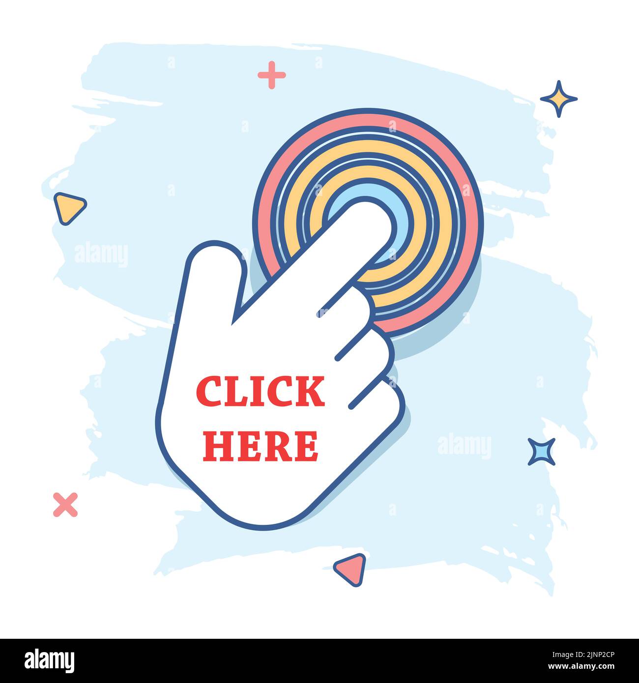 Vector cartoon click here icon in comic style. Hand cursor sign ...