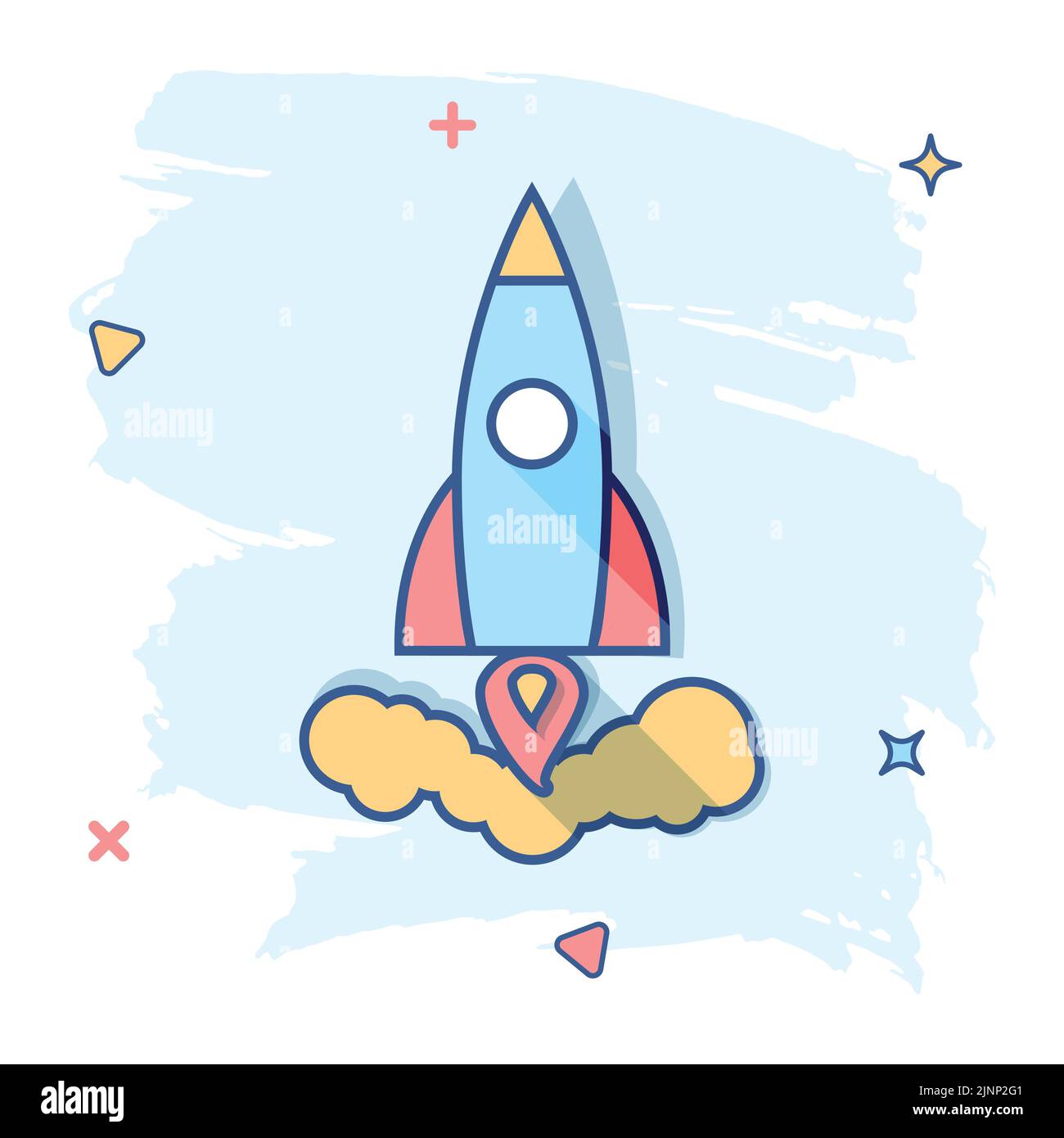 Vector cartoon rocket icon in comic style. Startup launch sign ...