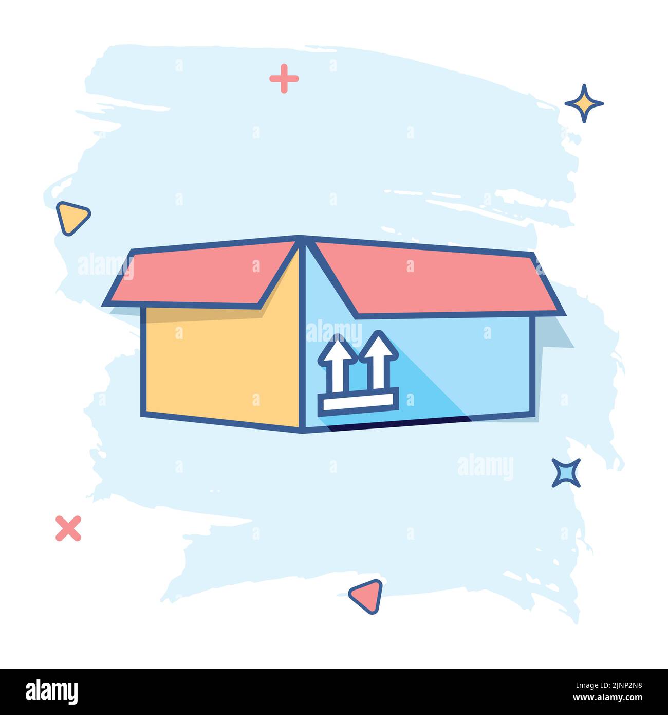 Vector cartoon packaging box icon in comic style. Shipping pack sign ...