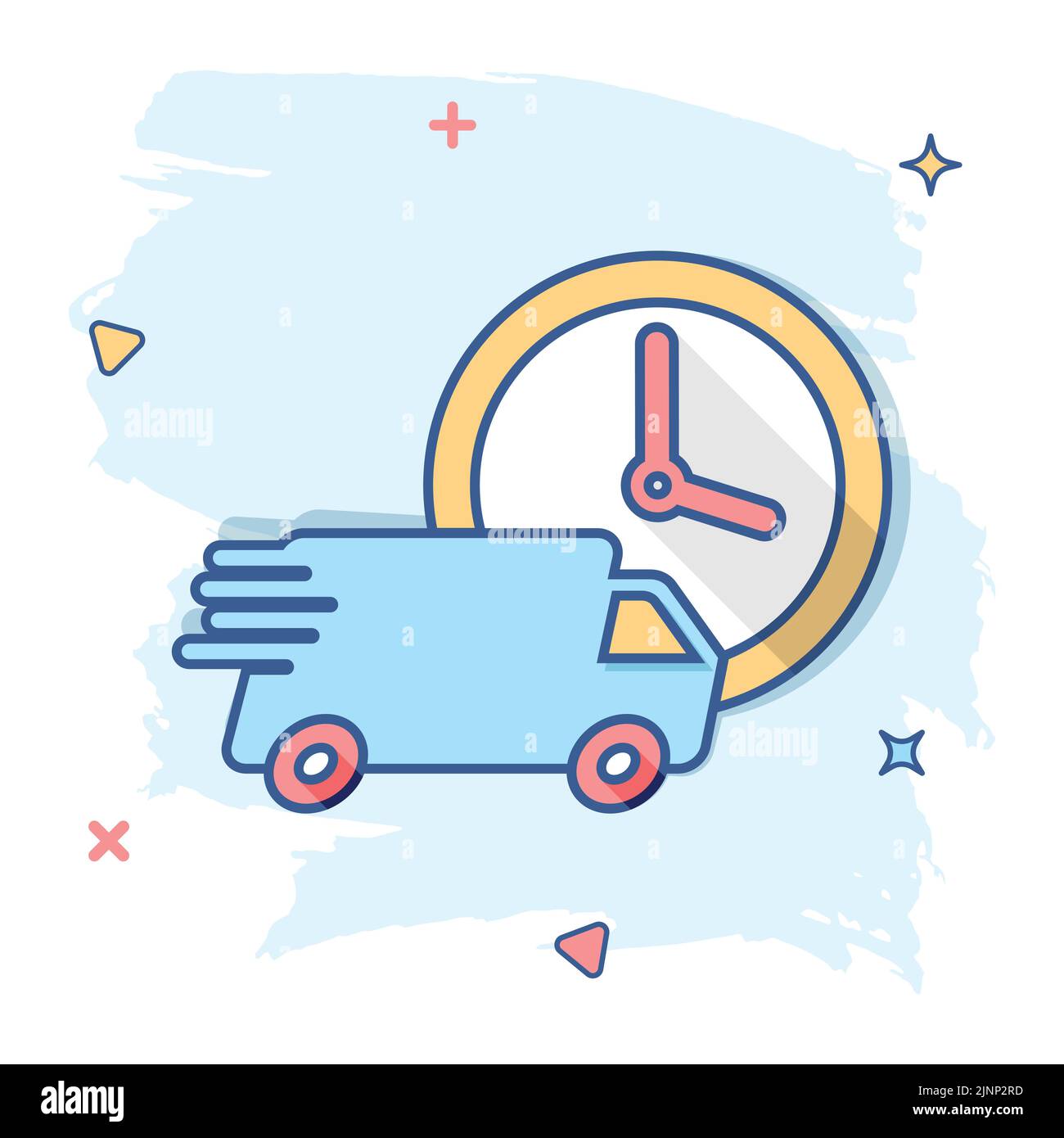 Vector cartoon delivery truck 24h icon in comic style. 24 hours fast ...