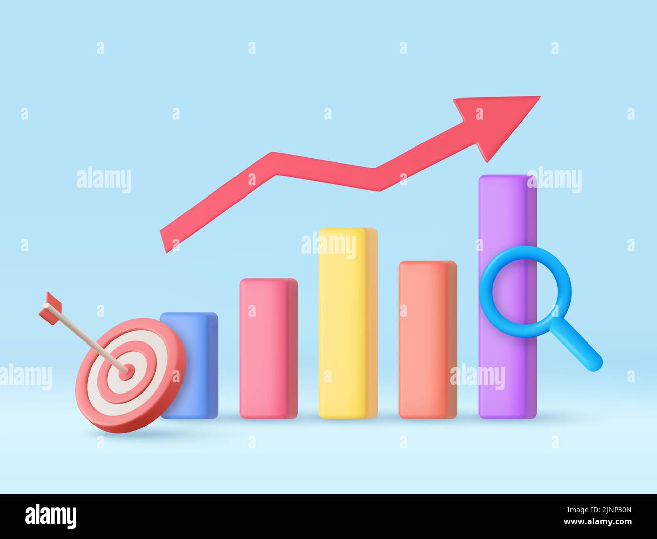 3D Stock chart and Arrow hit the center of the target Stock Vector ...