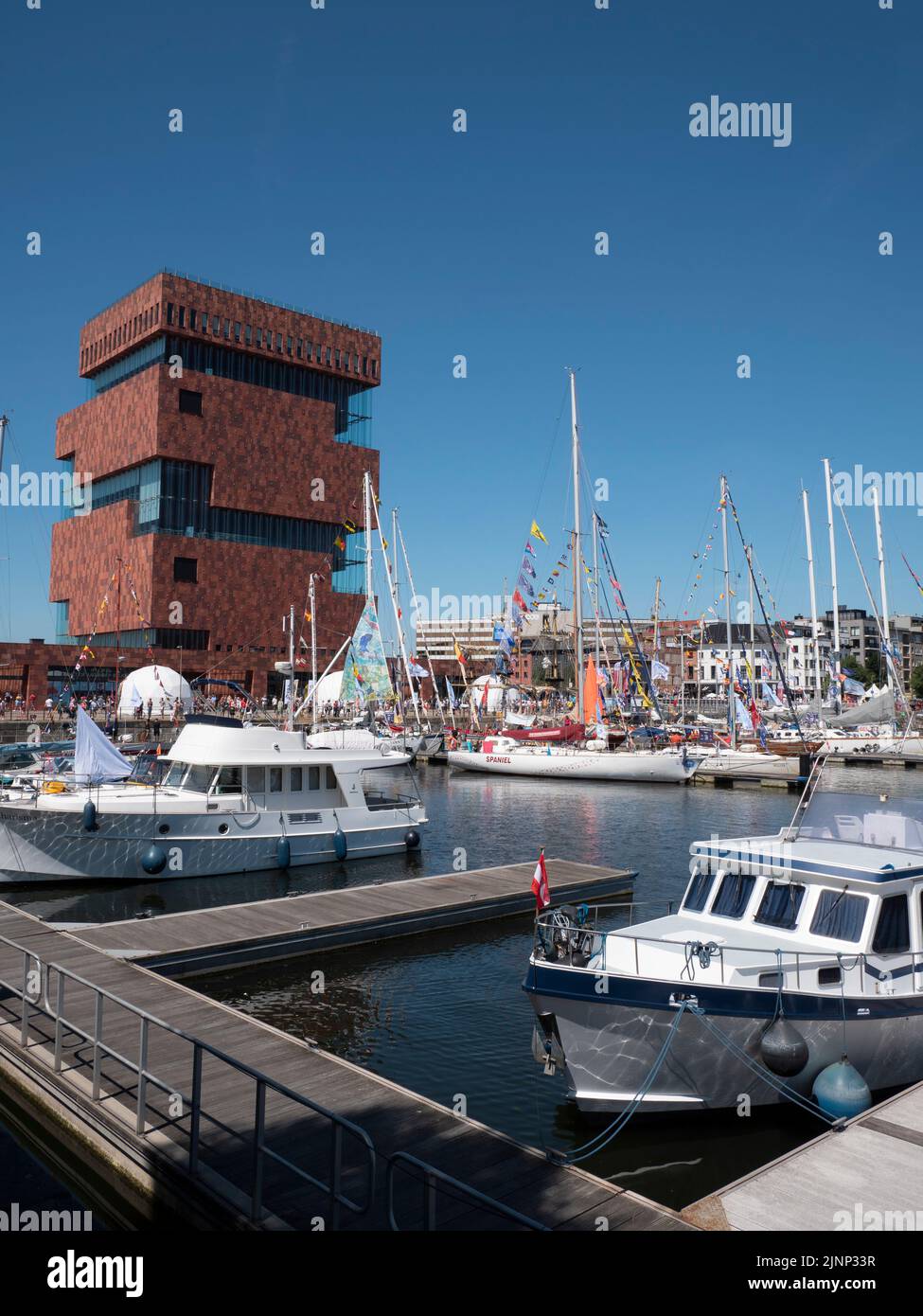 Antwerp, Belgium, July 24, 2022, Decorated boats in the willemdok near ...