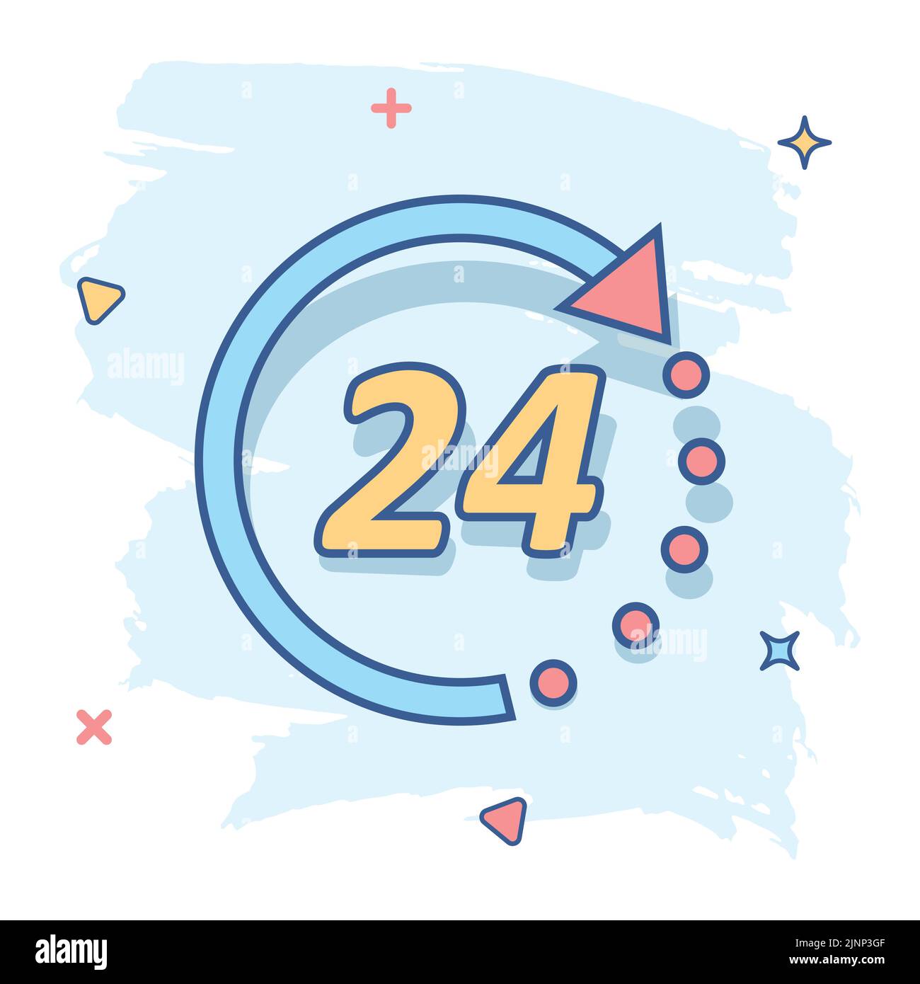 Vector cartoon time icon in comic style. 24 hours sign illustration ...