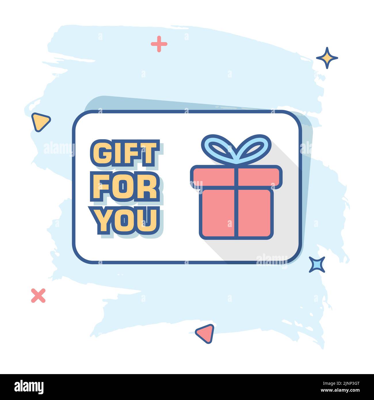 Cartoon colored gift card icon in comic style. Gift voucher present ...