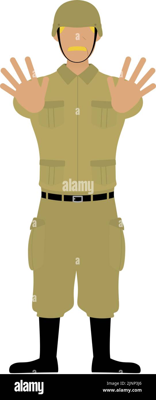 Senior Male Soldier Pose, Stop! Thrust your hands out in front of you ...