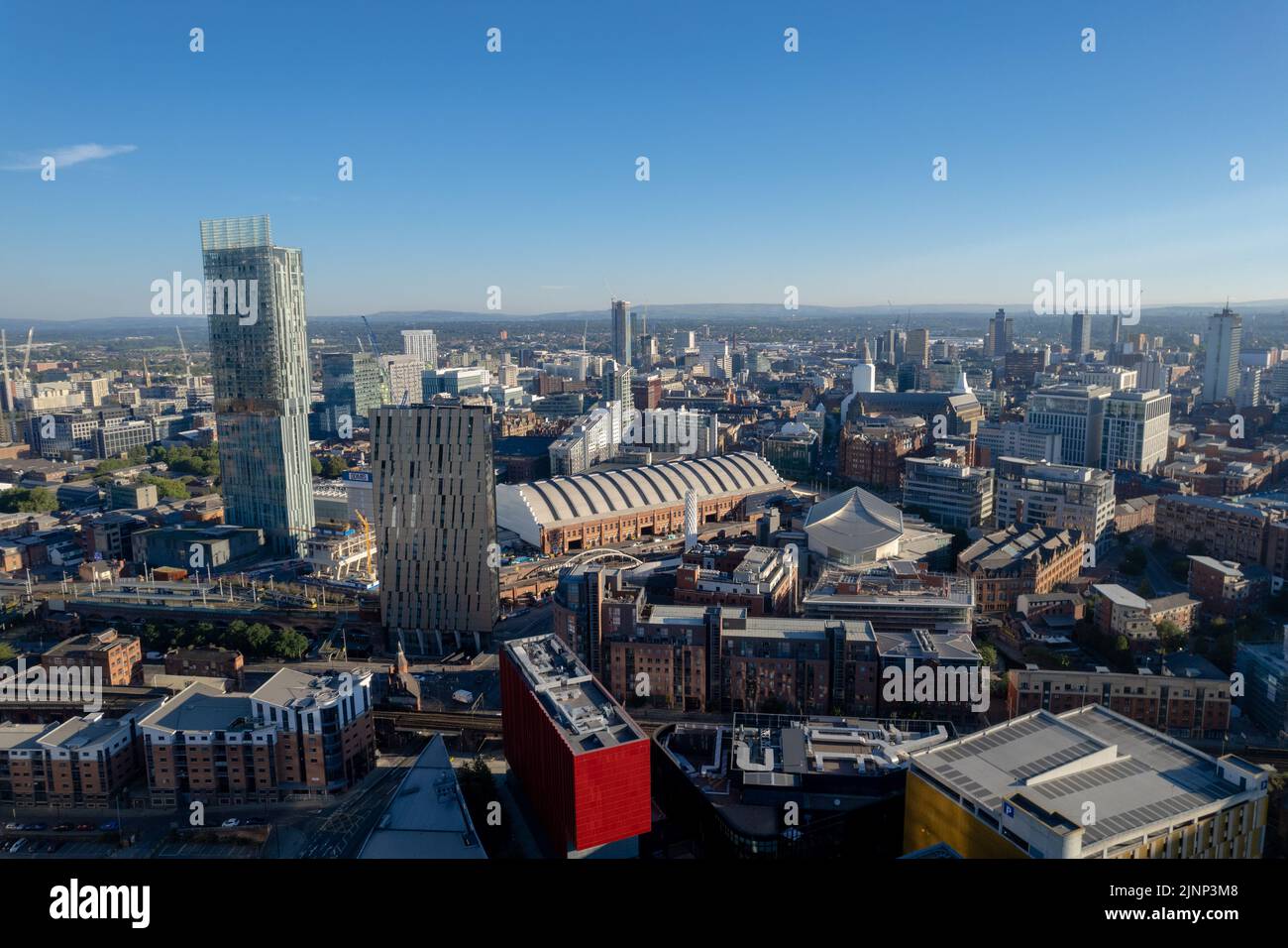 Manchester City Centre Drone Aerial View Above Building Work Skyline ...