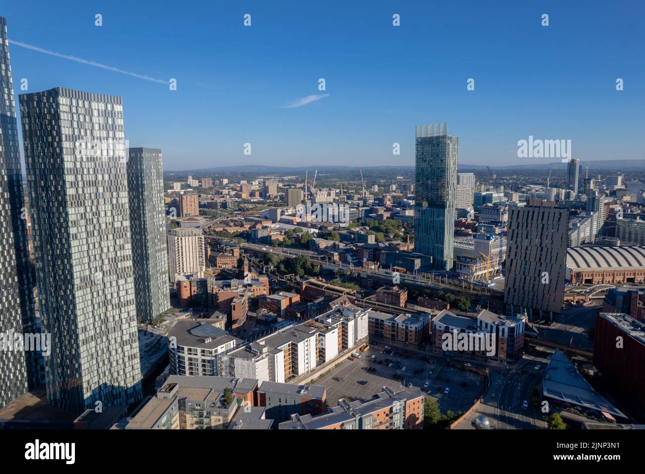 Manchester City Centre Drone Aerial View Above Building Work Skyline ...