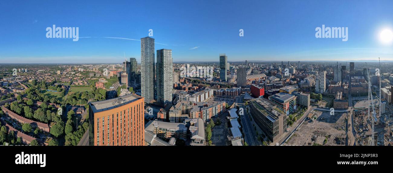 Panoramic Manchester City Centre Drone Aerial View Above Building Work ...