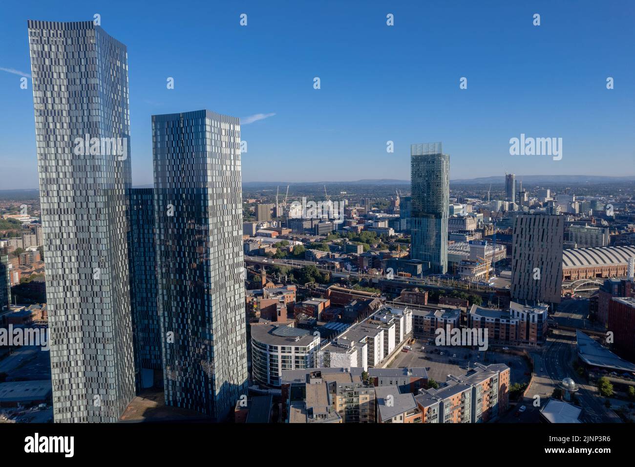 Manchester City Centre Drone Aerial View Above Building Work Skyline ...