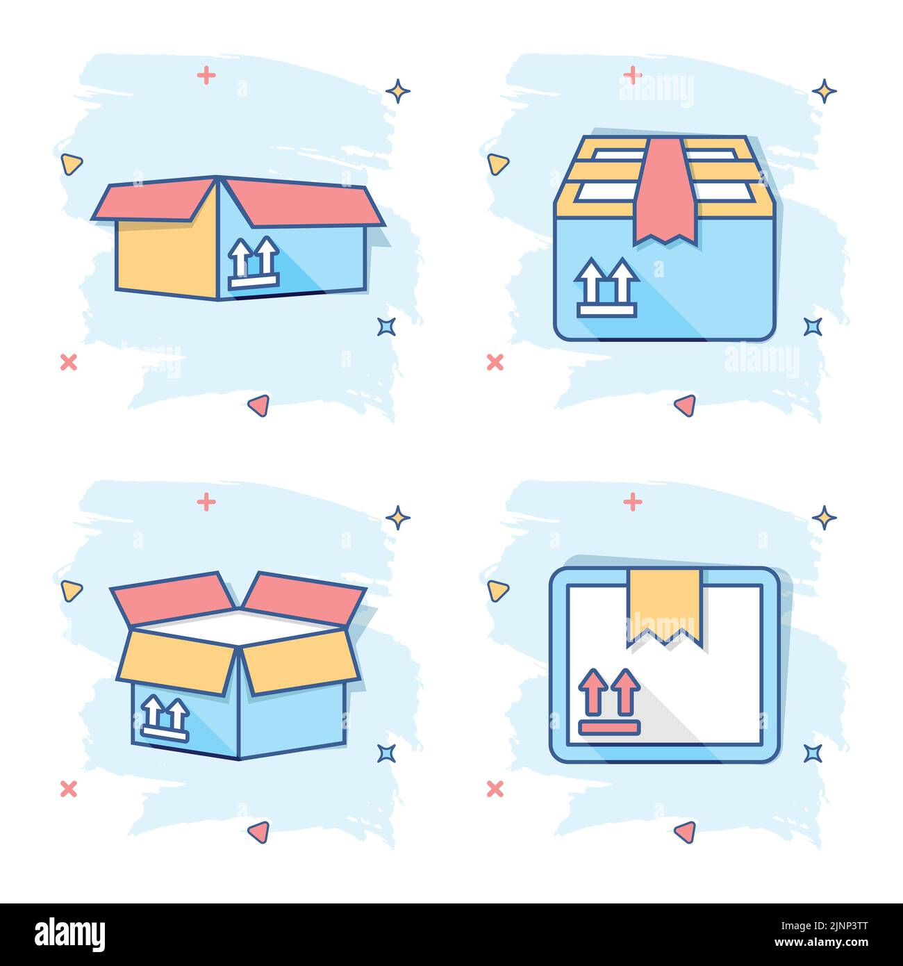 Vector cartoon set of packaging box icon in comic style. Shipping pack ...