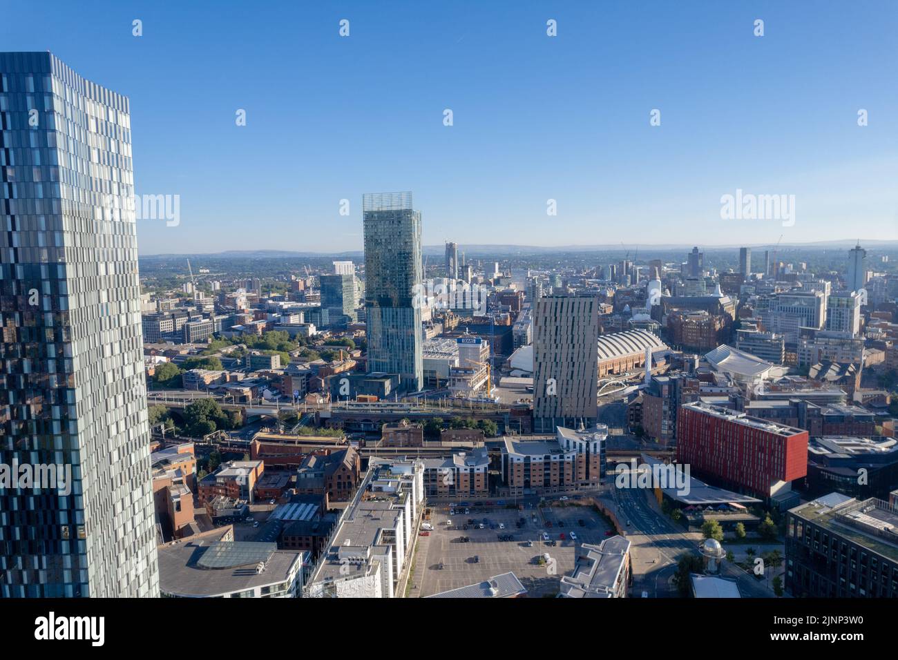 Manchester City Centre Drone Aerial View Above Building Work Skyline ...