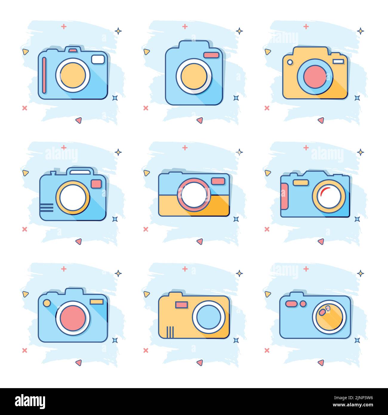 Vector cartoon photo camera set icon in comic style. Photographer cam ...