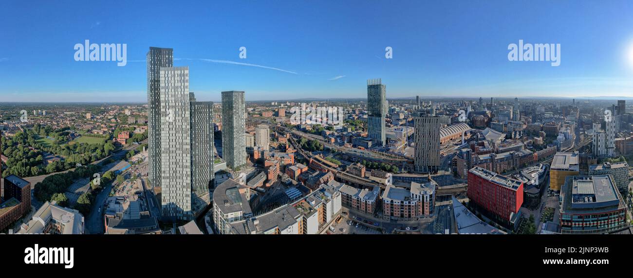 Panoramic Manchester City Centre Drone Aerial View Above Building Work ...