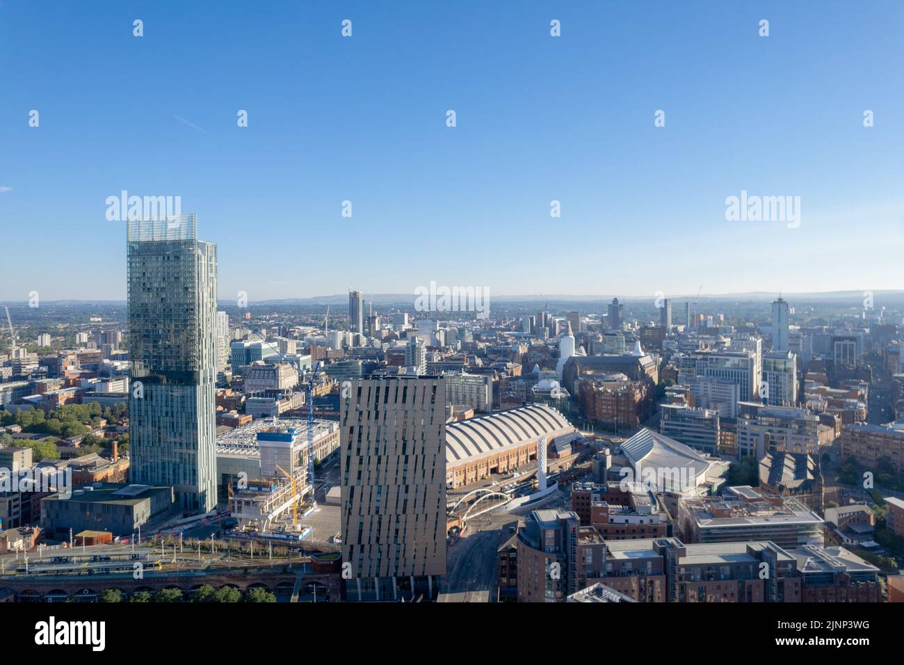 Manchester City Centre Drone Aerial View Above Building Work Skyline ...