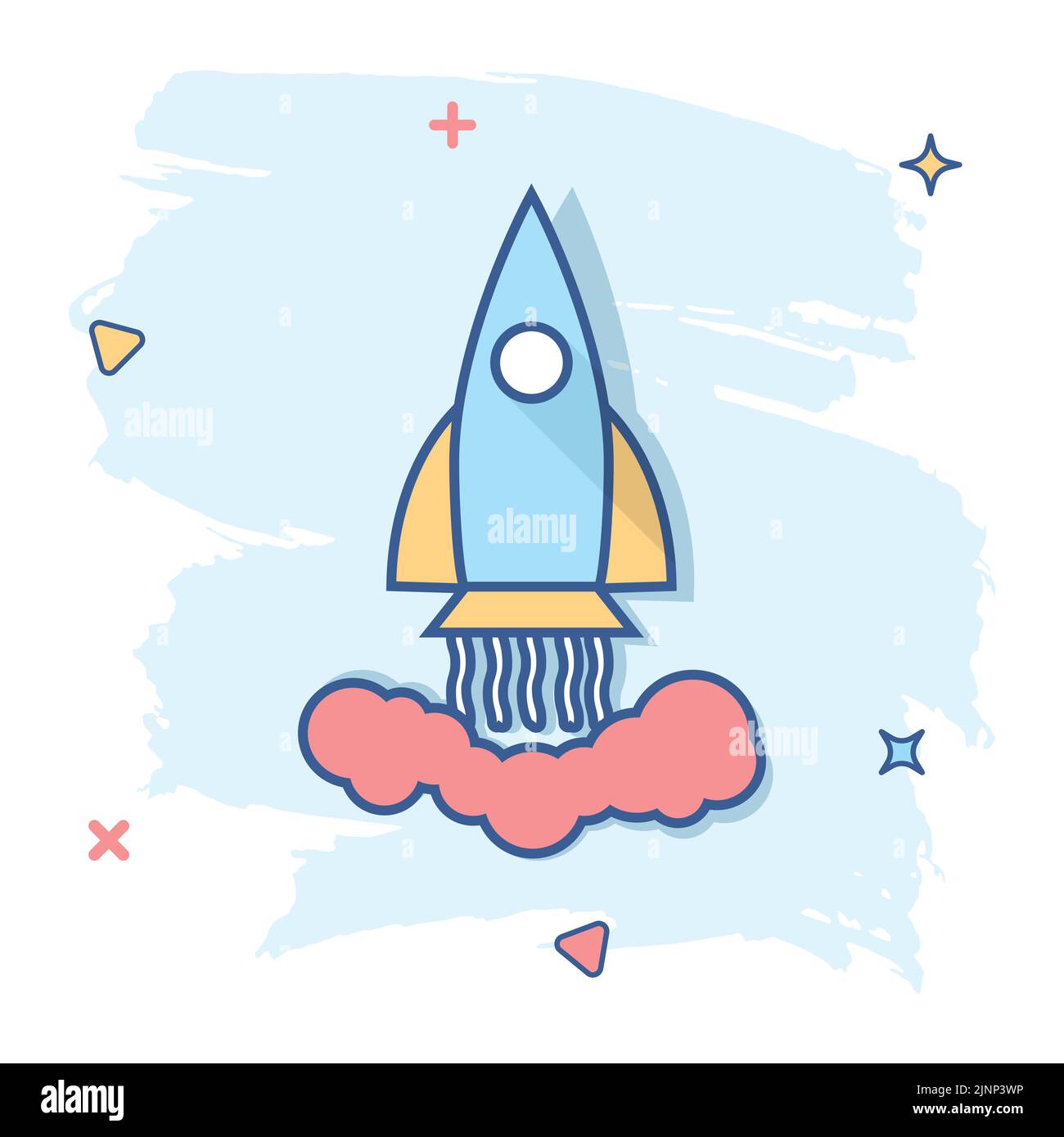 Vector cartoon rocket icon in comic style. Startup launch sign ...
