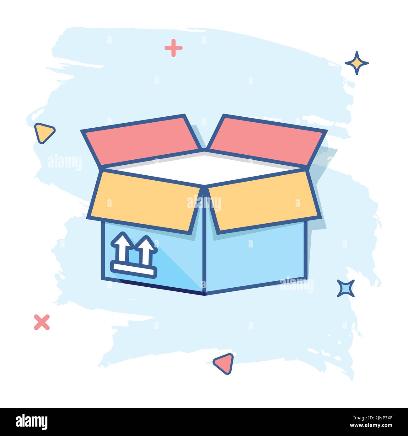 Vector cartoon packaging box icon in comic style. Shipping pack sign ...