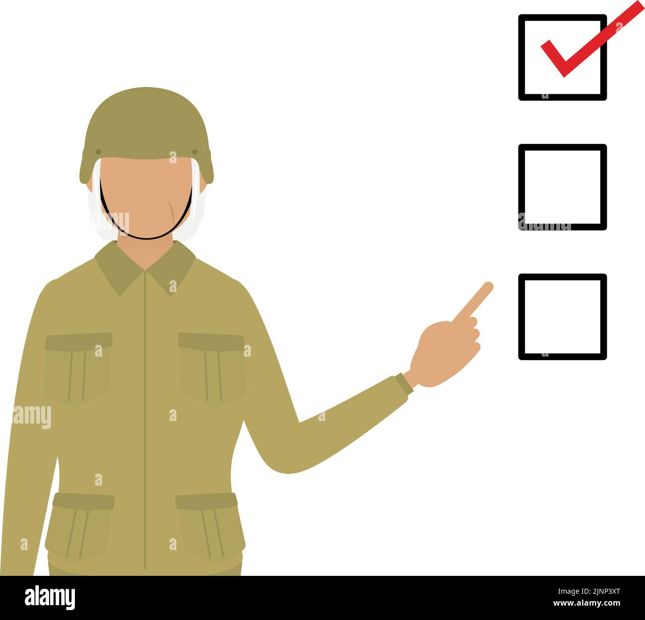 Senior Female Soldier Pose, Pointing to a checklist Stock Vector Image ...