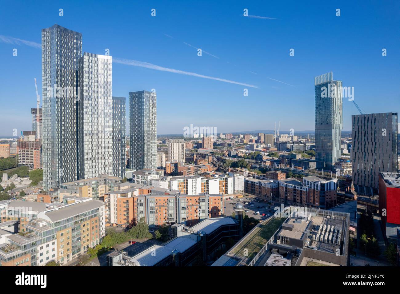 Manchester City Centre Drone Aerial View Above Building Work Skyline ...