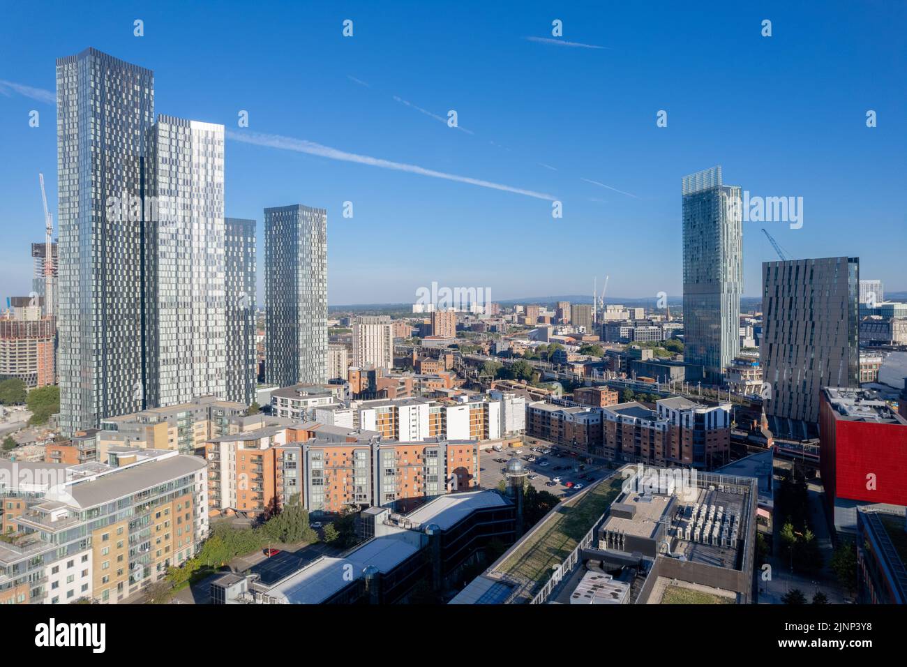 Manchester City Centre Drone Aerial View Above Building Work Skyline ...